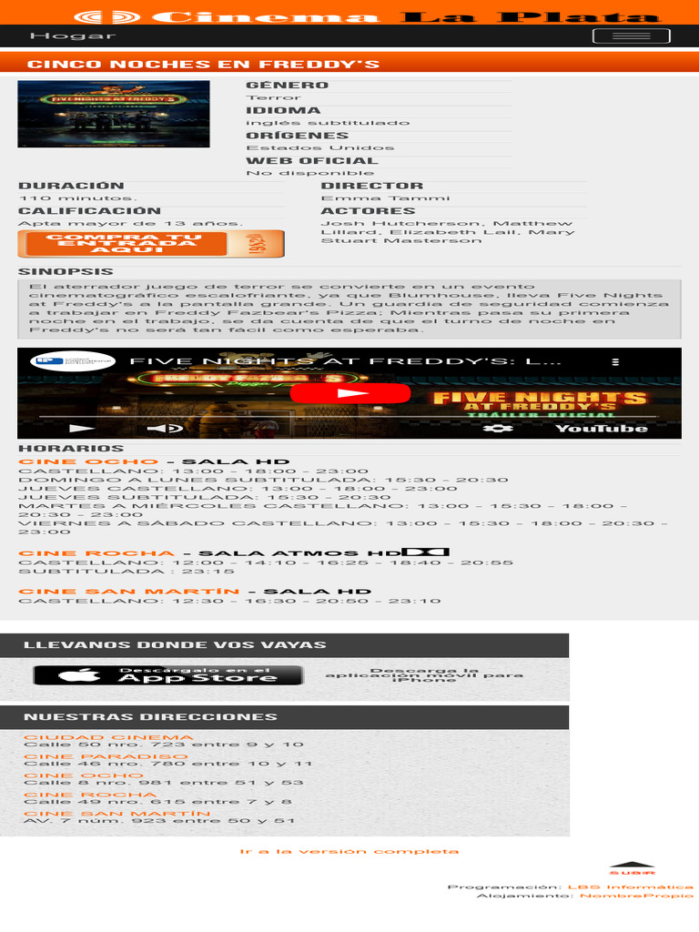 Cinco Noches en Freddy's en Cine La Plata | PDF