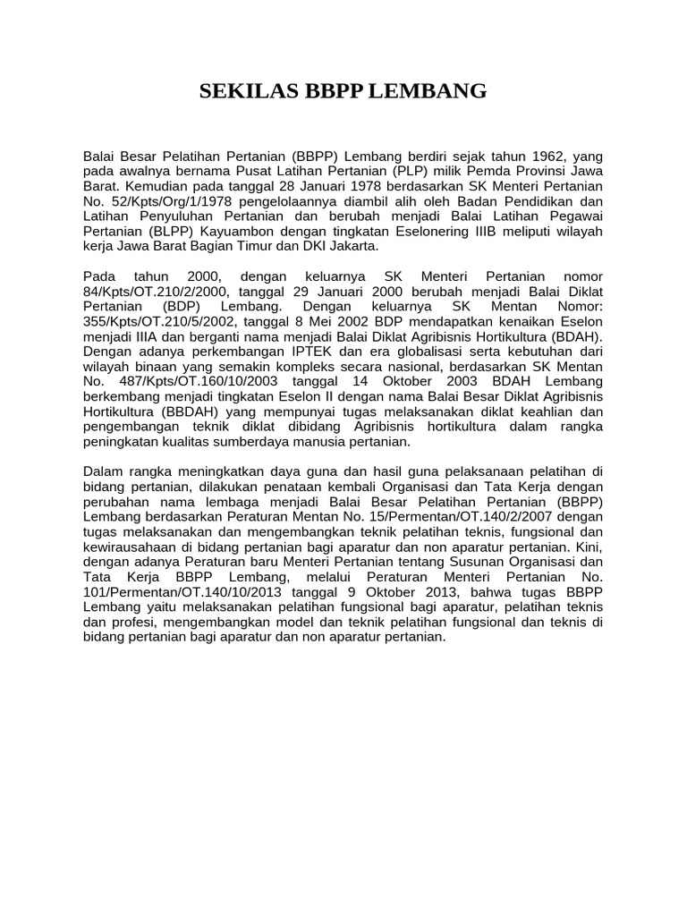 Sekilas BBPP Lembang | PDF