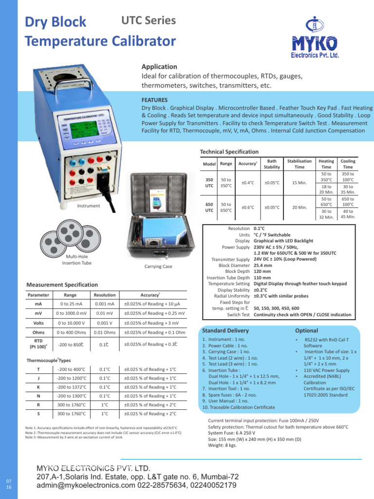 Dry Block Temperature Calibrator UTC Series. | PDF | Thermocouple ...