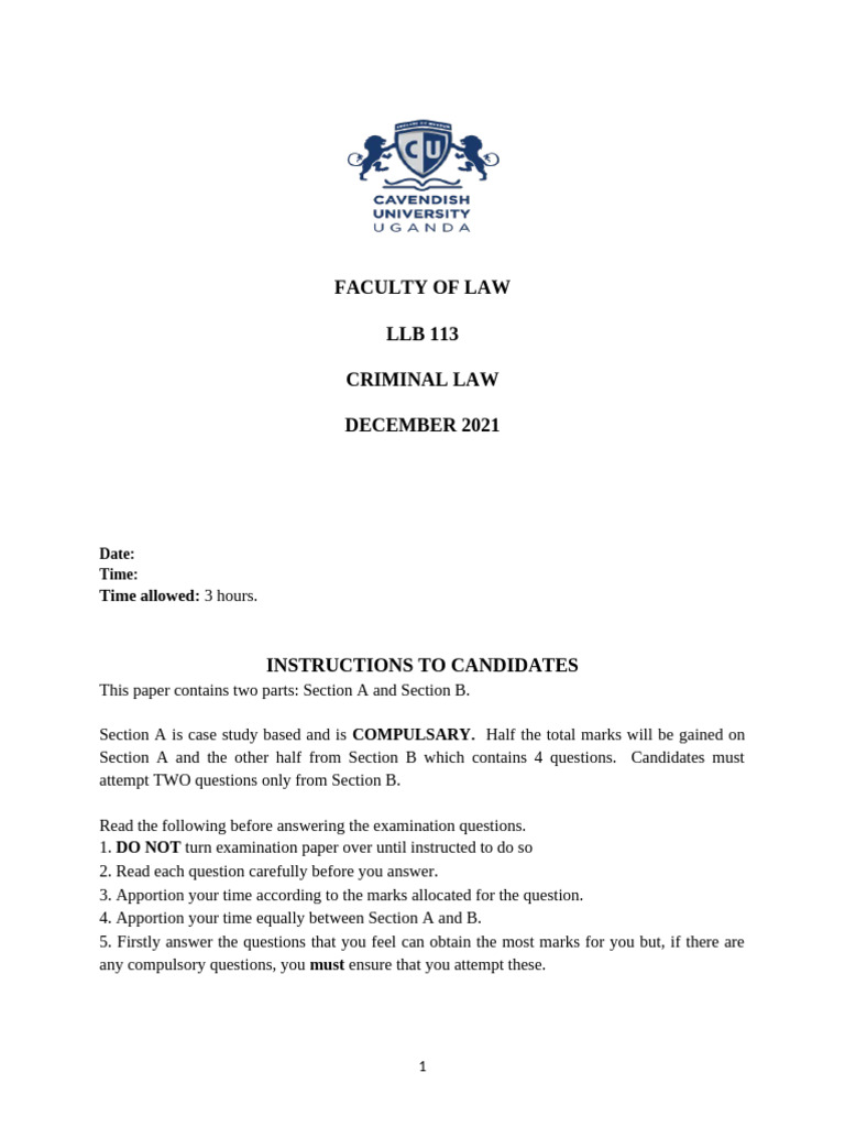 Cu U Criminal Law Examination December 2021 | PDF | Public Law | Law