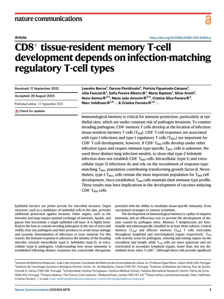 CD8+ Tissue-Resident Memory T-Cell Development Depends On Infection ...