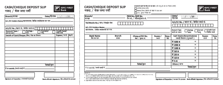 Cash Cheque Deposit Slip V1 | PDF
