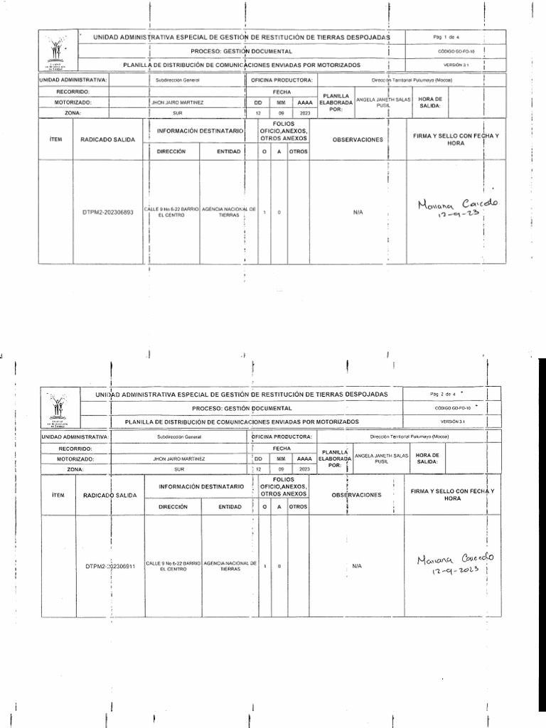6.planillas Motorizado Del 11 Al 15 de Septiembre | PDF