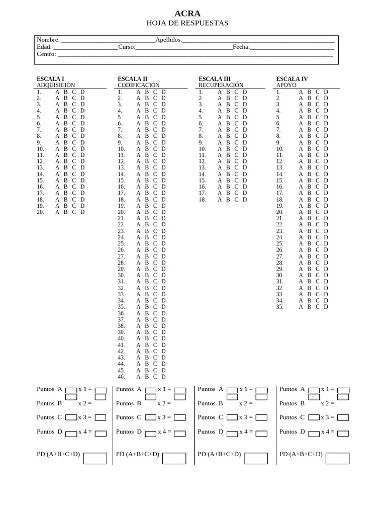 Hoja de respuesta Acra | PDF