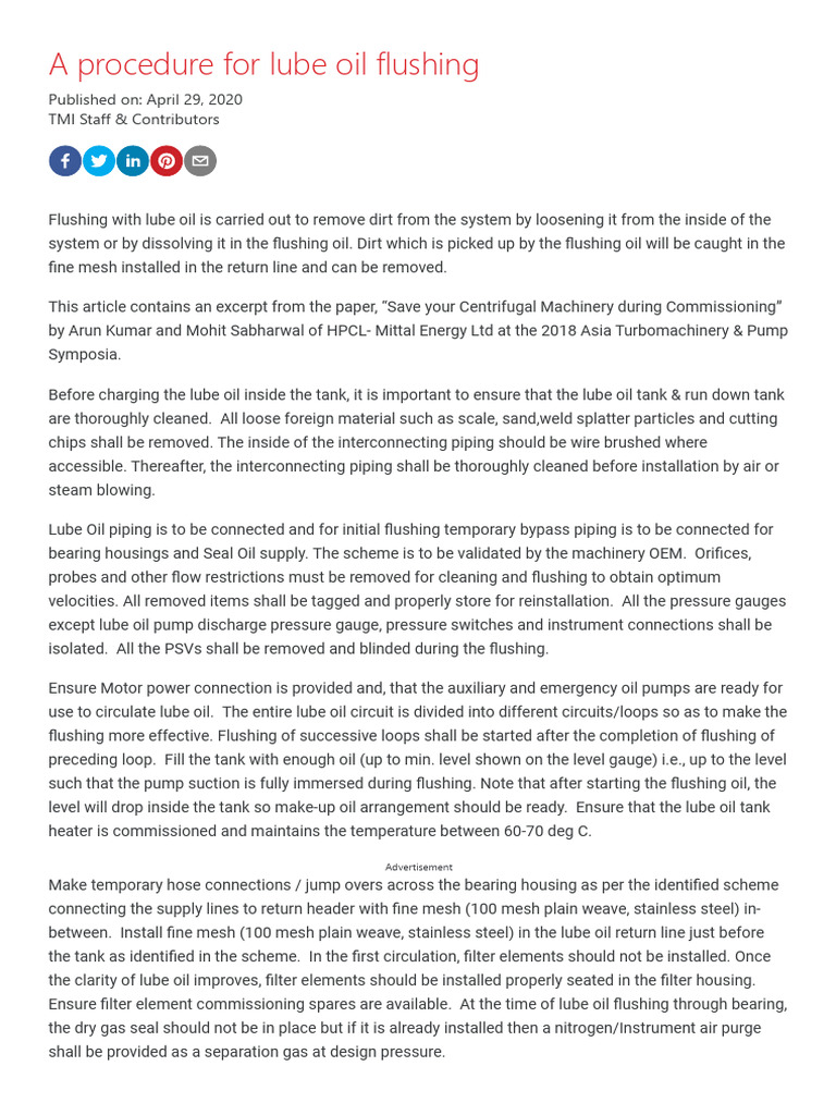 A Procedure For Lube Oil Flushing | PDF | Pump | Business