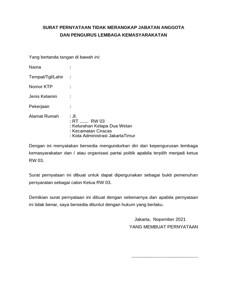 Surat Pernyataan tdk Merangkap Jabatan | PDF