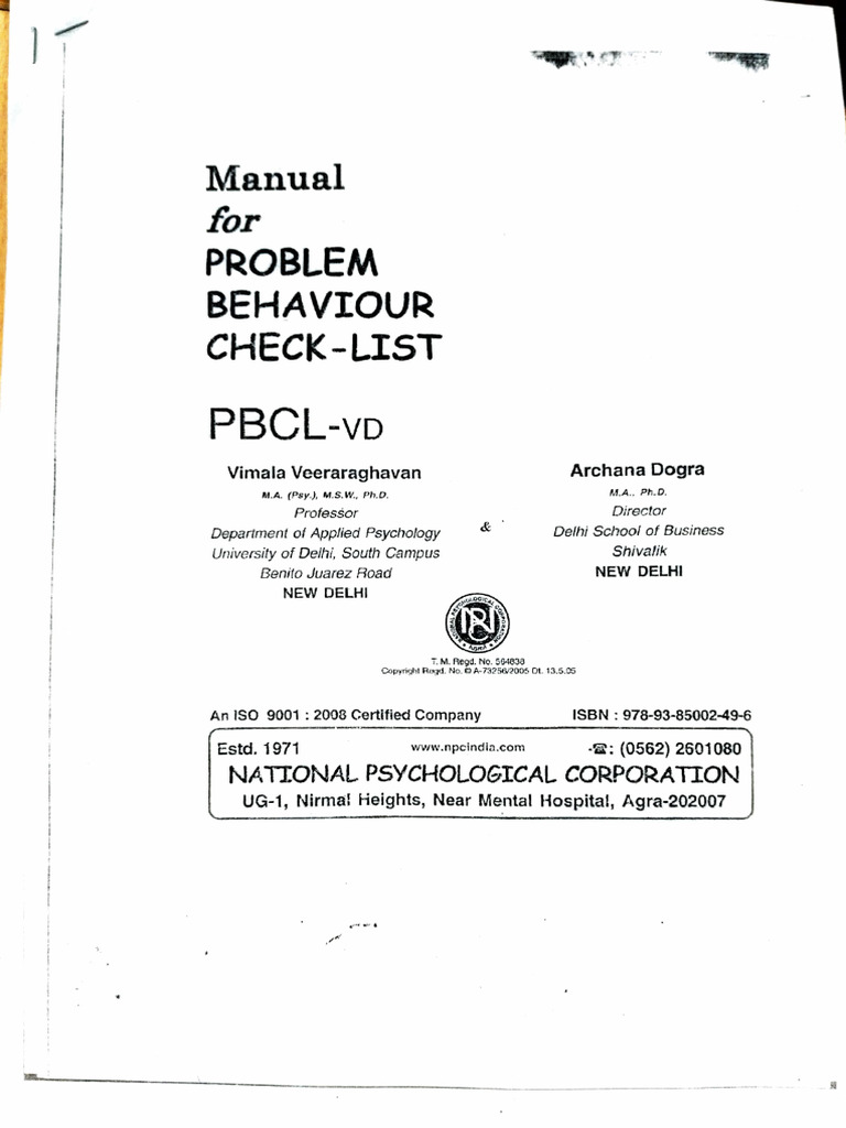 Problem Behaviour Check List | PDF