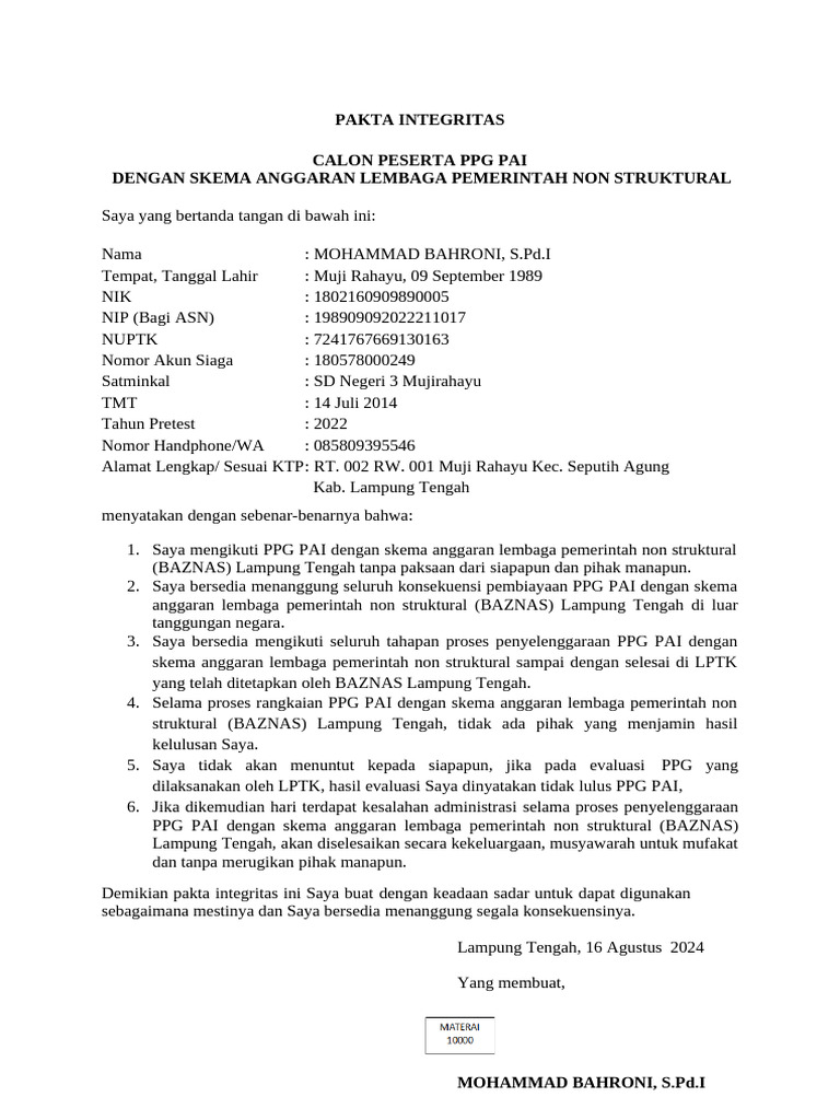 Pakta Integritas Cppg Pdf