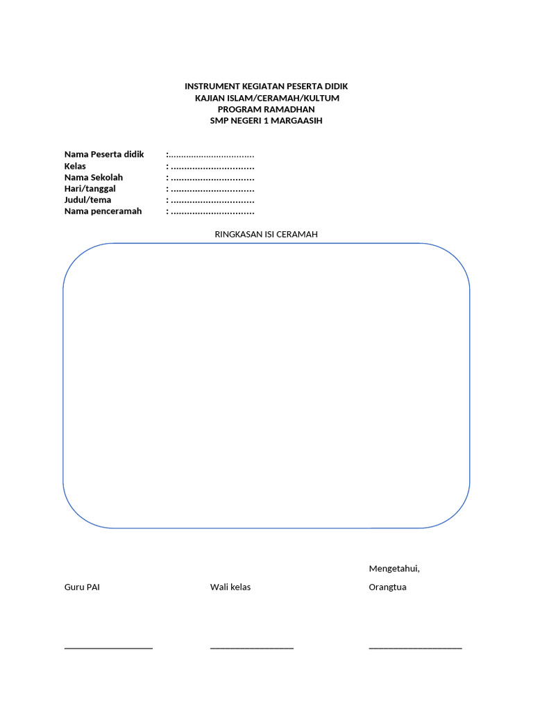 Program Ramadhan SMPN 1 Margaasih 2024 | PDF