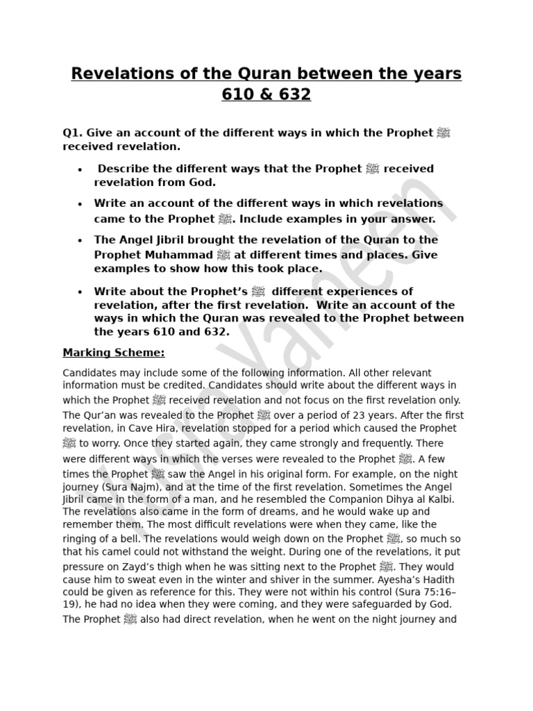 Revelations of The Quran Between The Years 610 (Chapter 2) | PDF