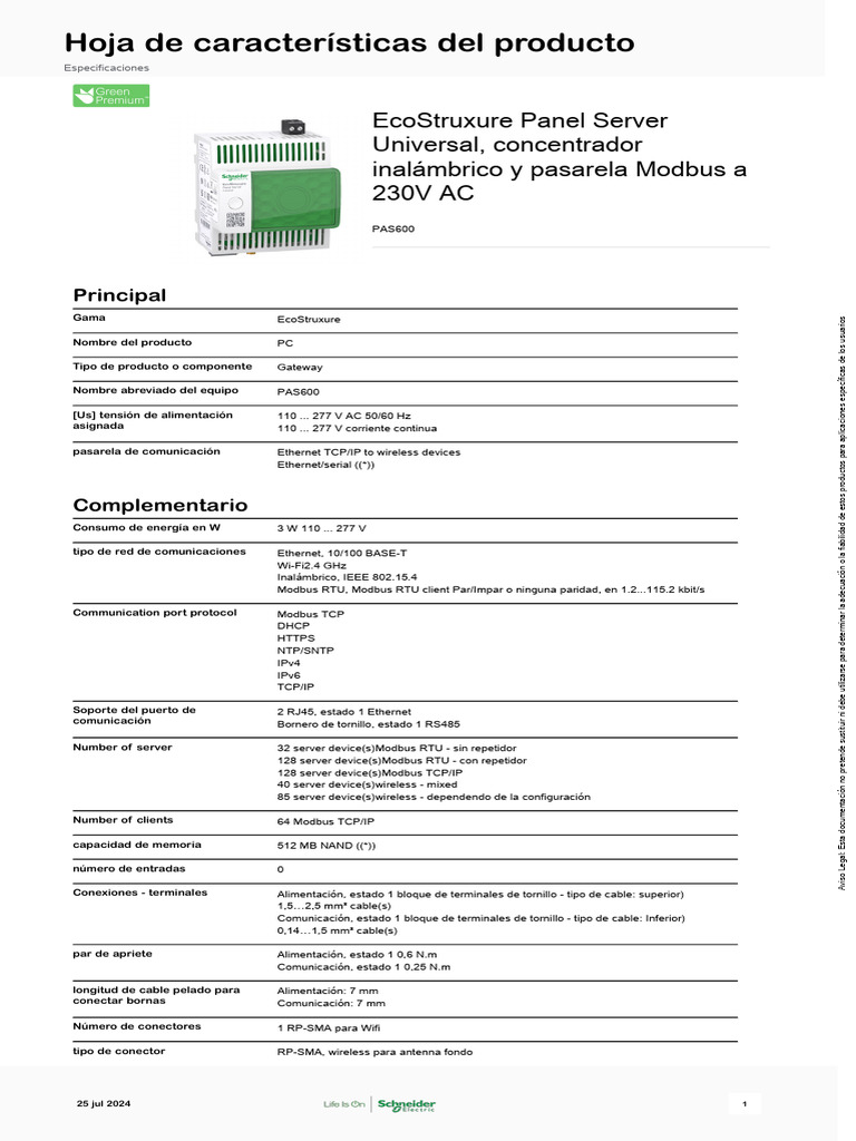 Schneider Electric EcoStruxure-Panel-Server PAS600 | PDF