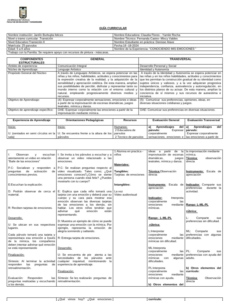 Guía Curricular: Universidad de Tarapacá Facultad de Educación Y ...