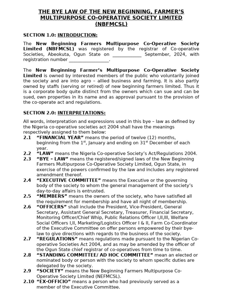 The Bye Law of The New Beginnin2 | PDF