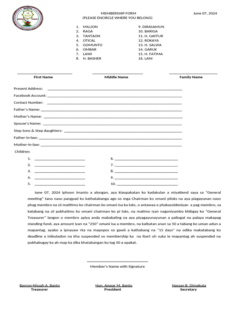 Membership Form for General Meeting | PDF