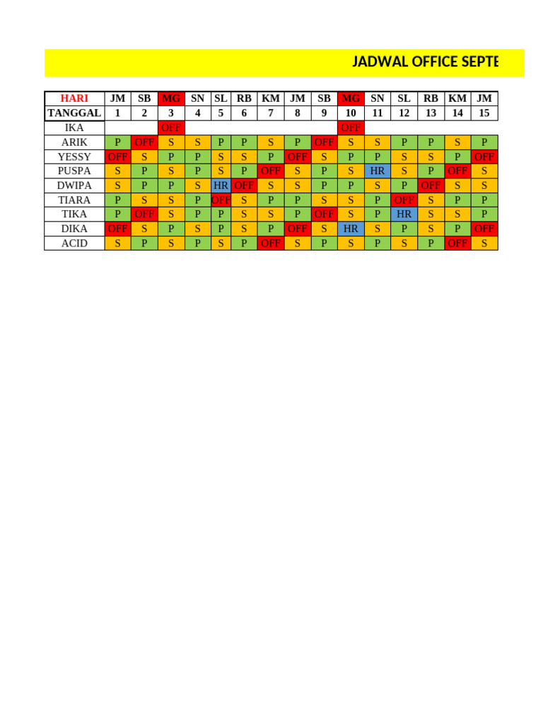 jadwal OFFICE SEPTEMBER 2023 | PDF