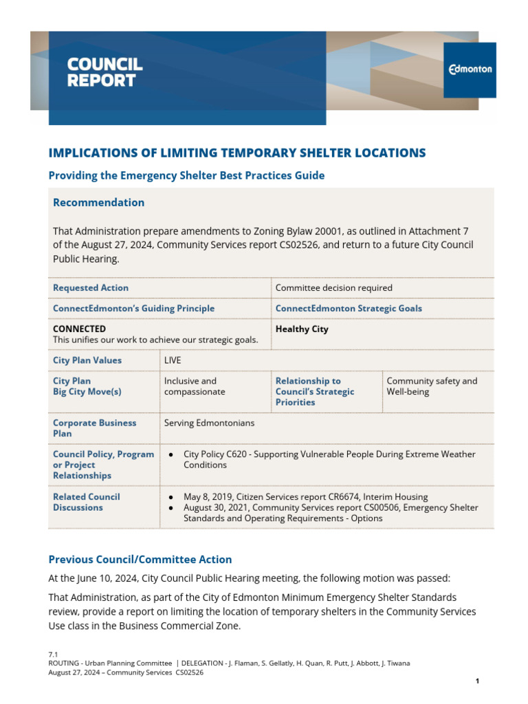 Implications of Limiting Temporary Shelter Locations Council Report | PDF