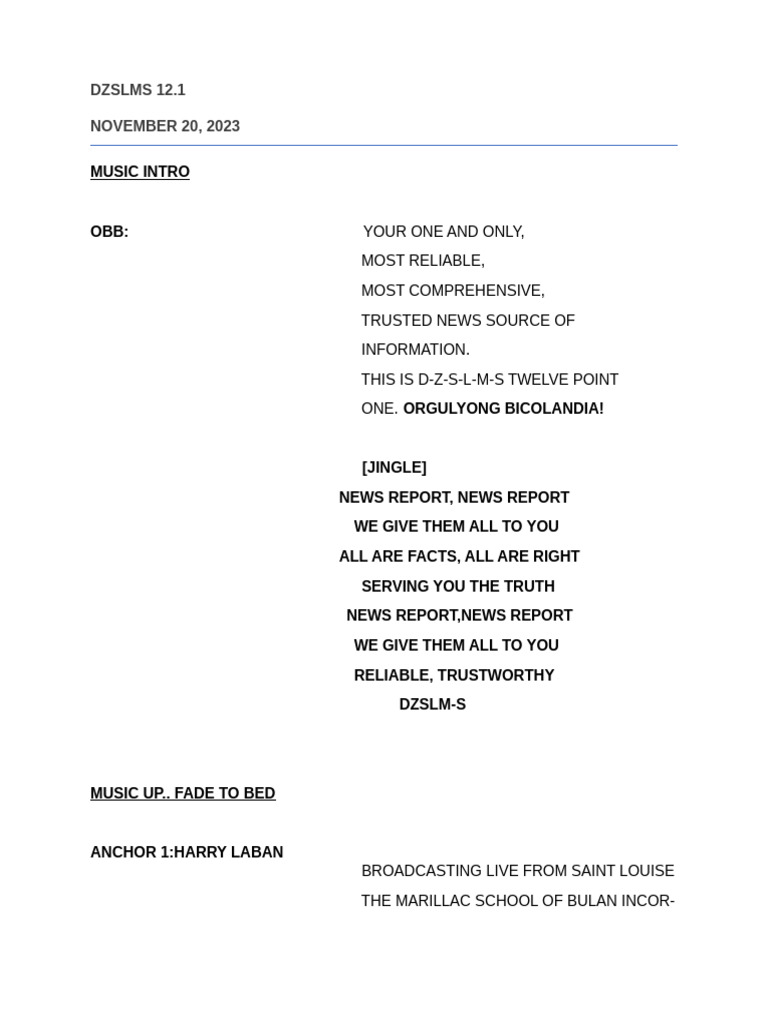 Radio Script Anchor 1-2 Allp | PDF