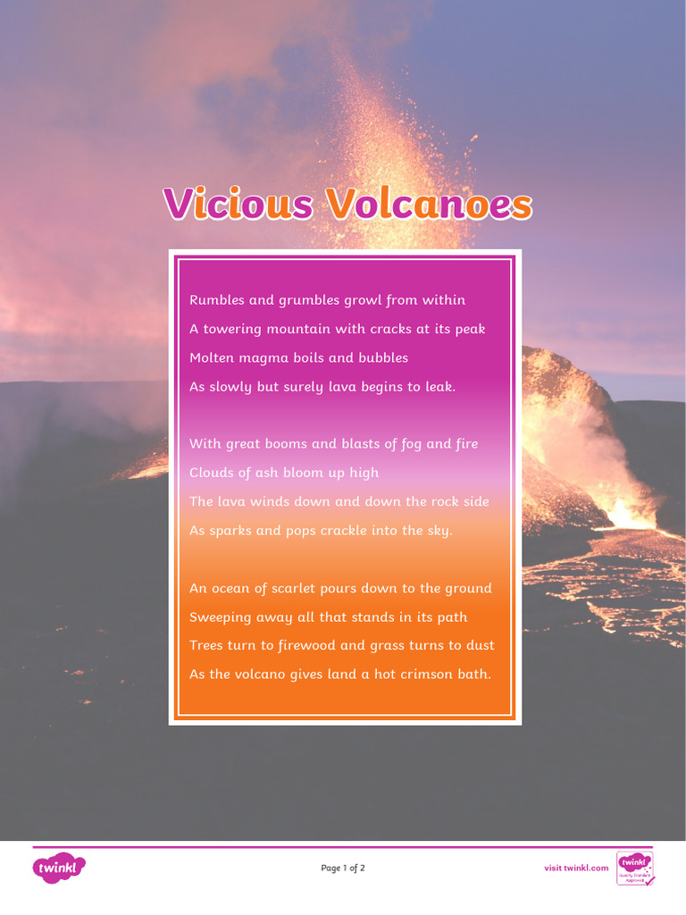 Volcano Poem Comprehension for Kids | PDF | Foreign Language Studies ...