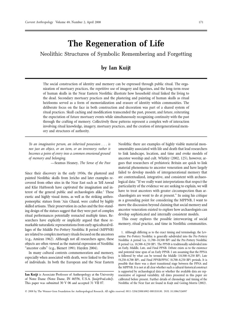 The Regeneration of Life: Neolithic Structures of Symbolic Remembering ...
