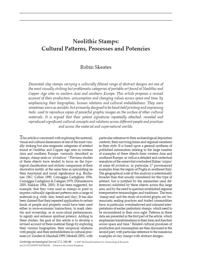 Neolithic Stamps: Cultural Patterns, Processes and Potencies | PDF ...