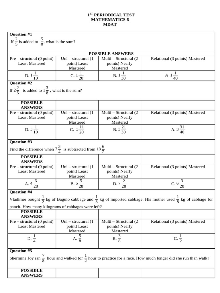 1-25 MDAT-1ST-QUARTER-MATH-6 | PDF