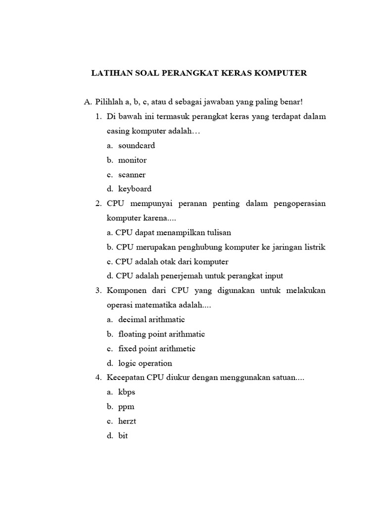Latihan Soal Perangkat Keras Komputer | PDF