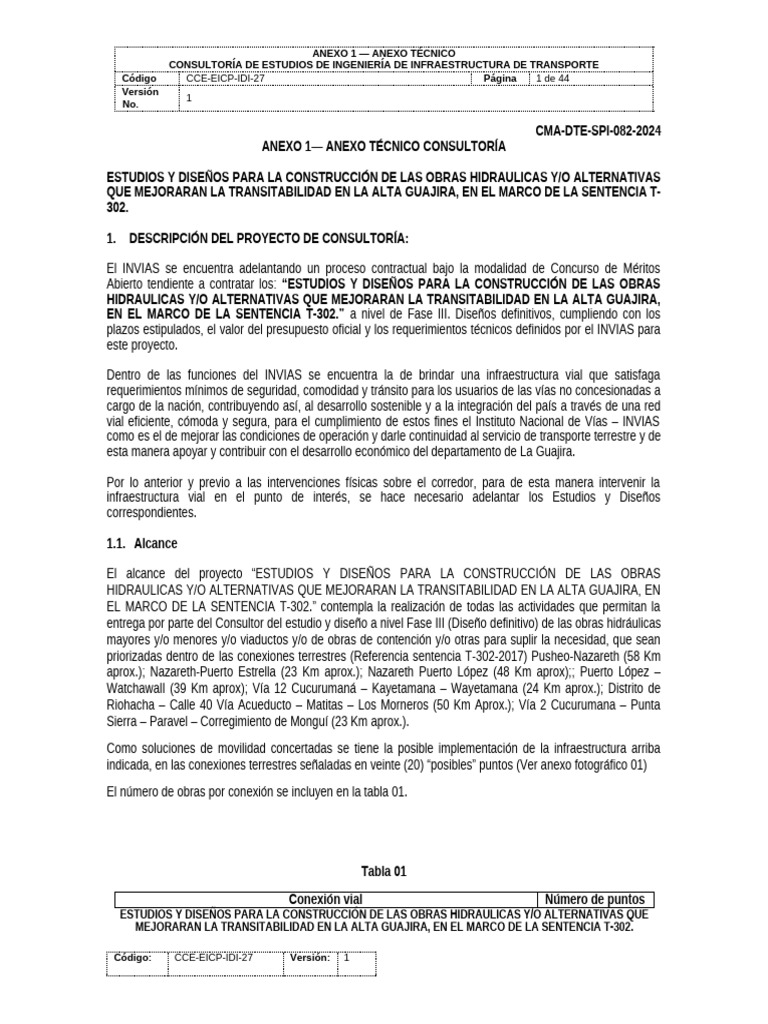 Anexo 1 - Anexo Técnico EYD PUENTES GUAJIRA - SS - SPSC | PDF