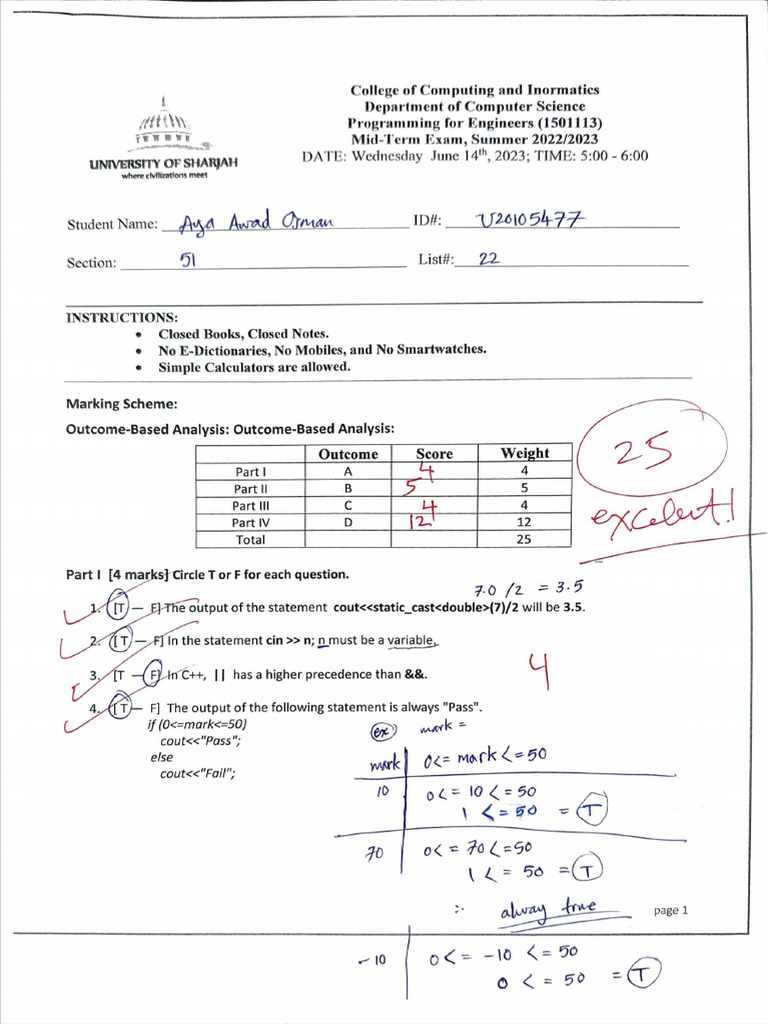 Programming For Engineers Summer2023 Midterm | PDF