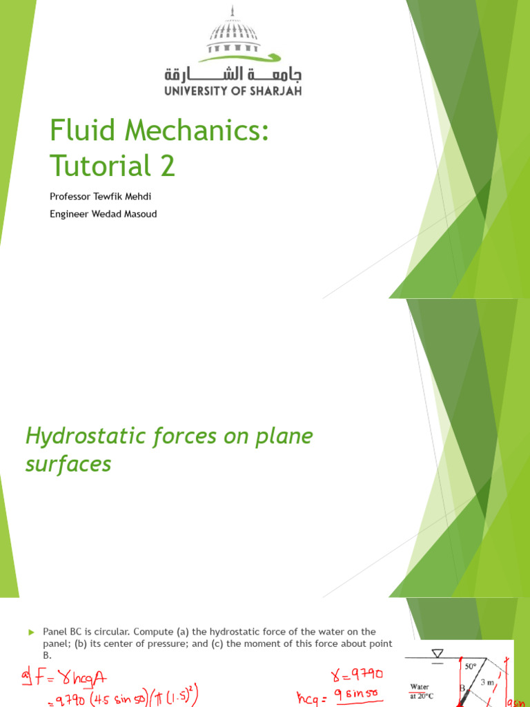Fluid Mechanics-tutorial-2-Hydrostatic Forces On Plane Surfaces | PDF