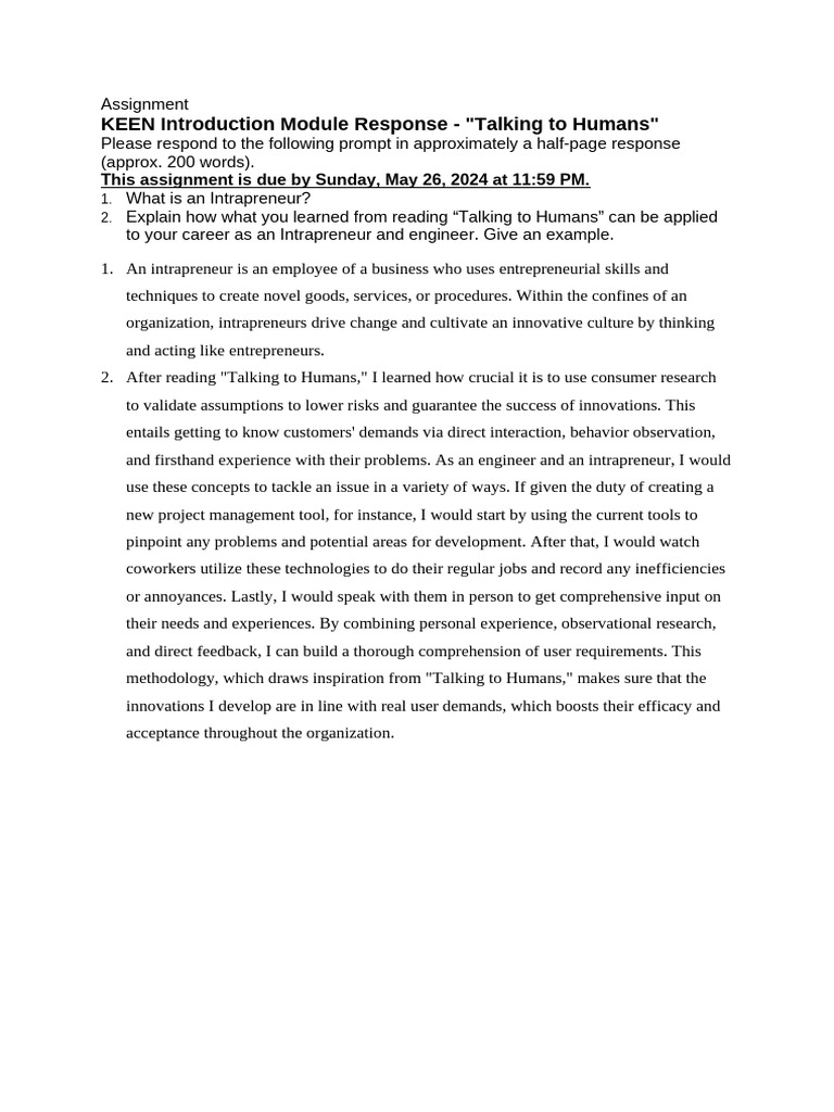 KEEN Introduction Module Response | PDF