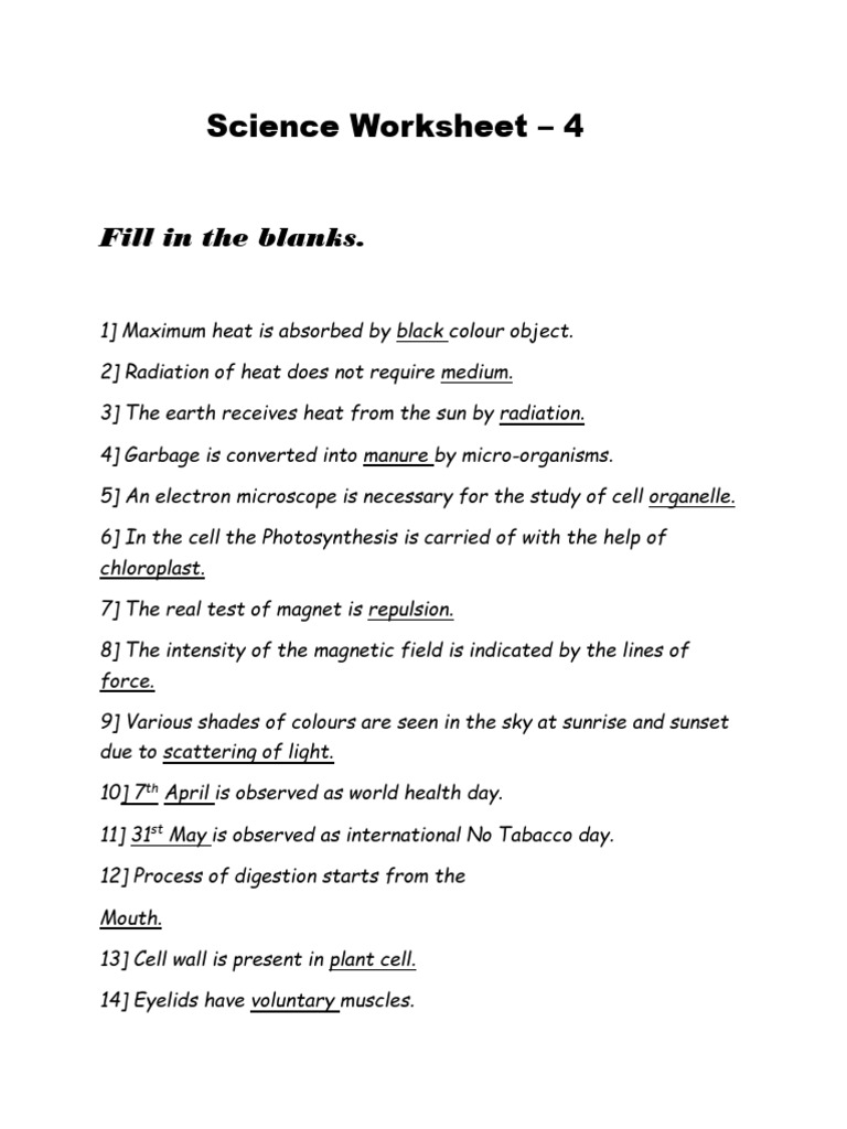 Science Worksheet | PDF