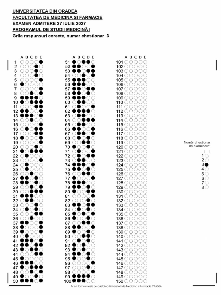 Grila Corecta Medicina I - Varianta 3 | PDF
