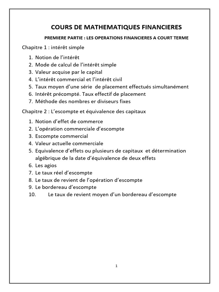Cours de Mathematiques Financieres 2 | PDF