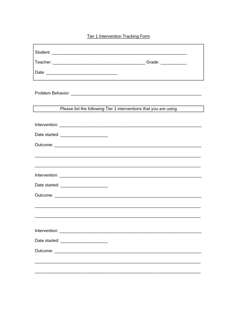 Tier 1 Intervention General Tracking Form | PDF
