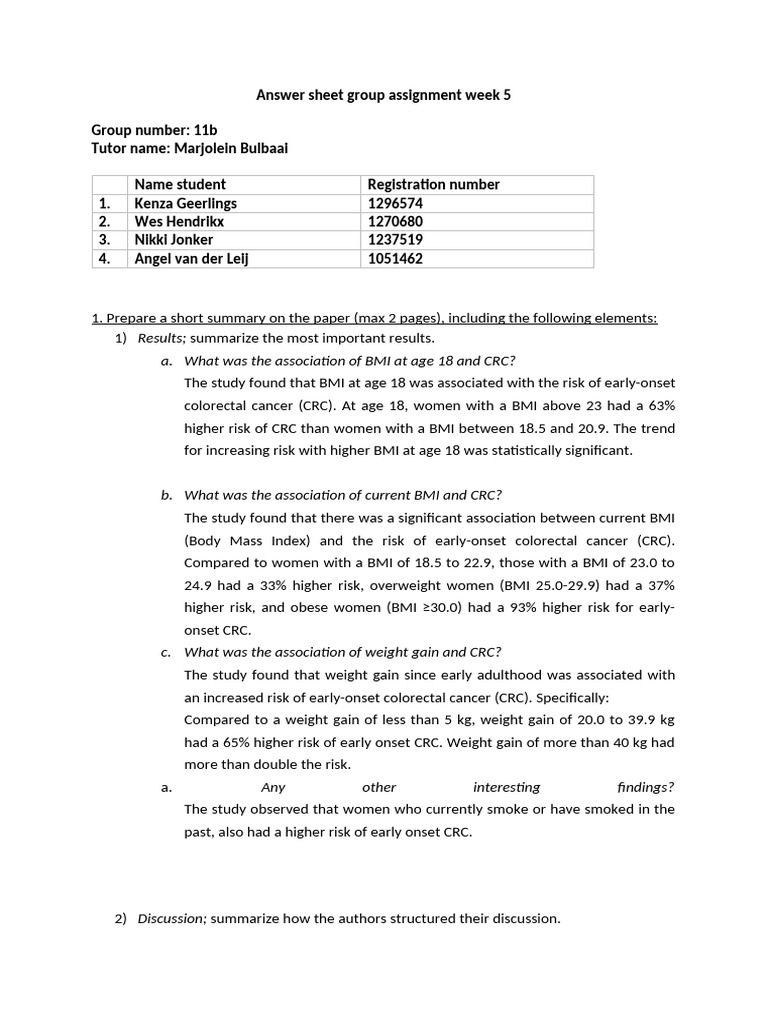 Answer Sheet Group Assignment Week 5 | PDF