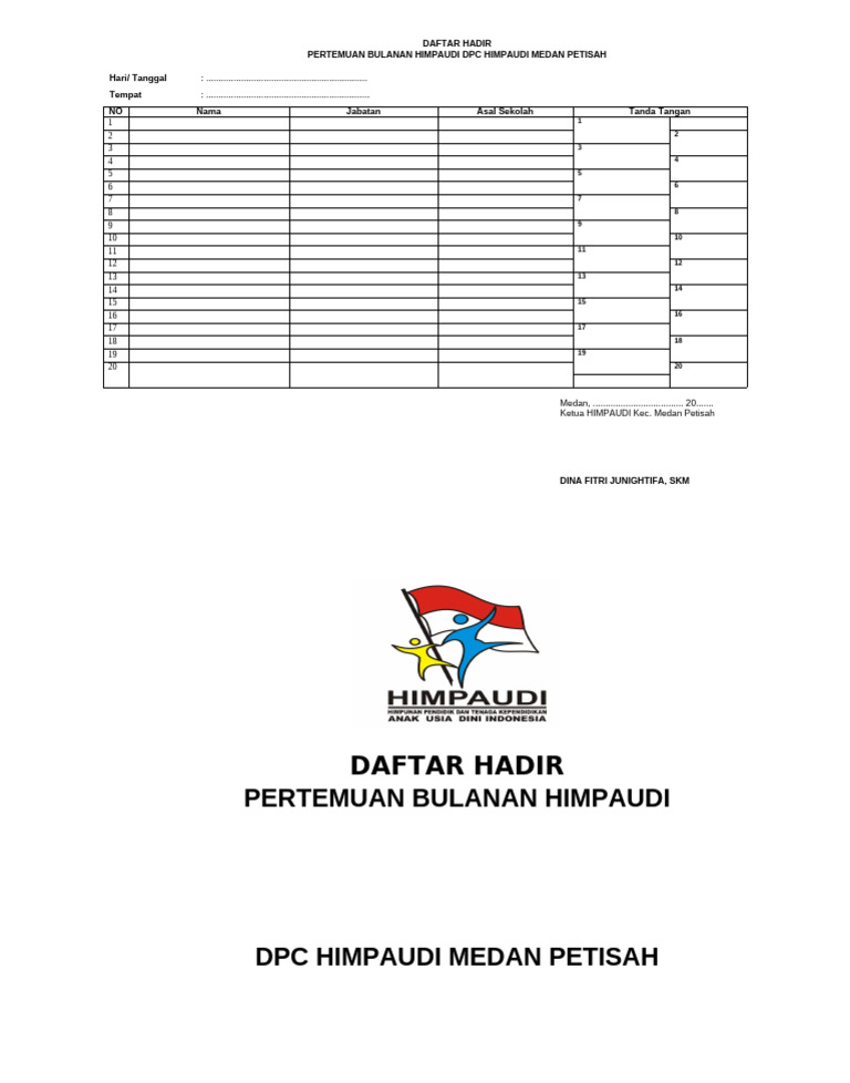 Daftar Hadir Pertemuan Bulanan Himpaudi | PDF