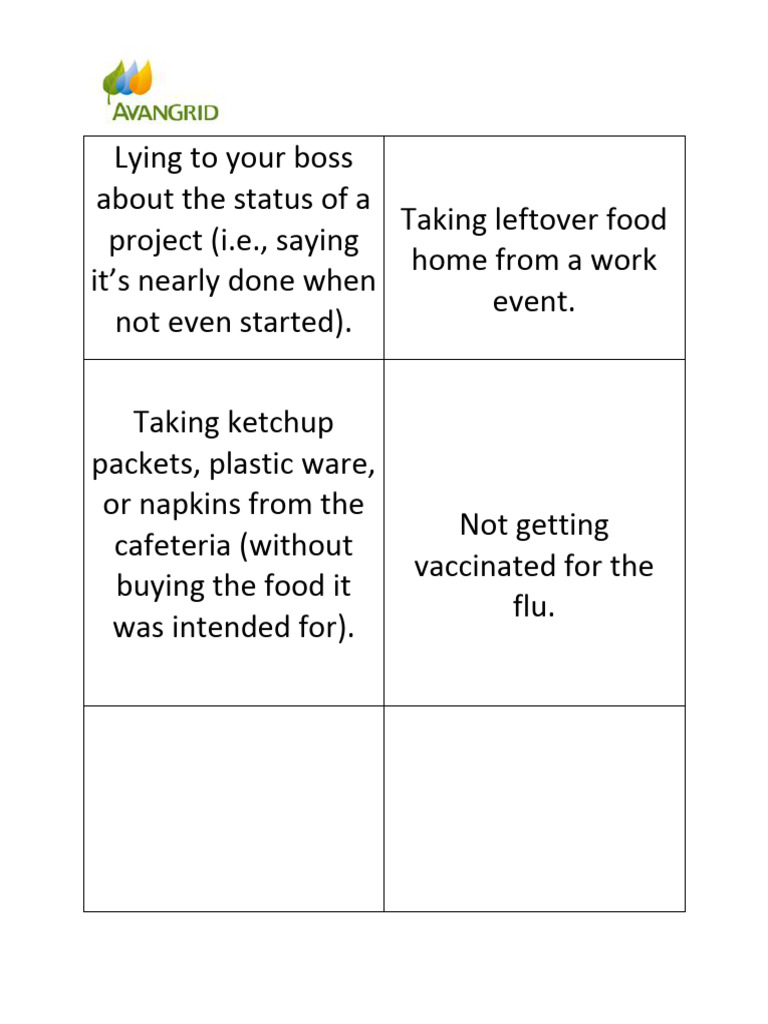 Avangrid Ethical Hypotheticals For Cut Out | PDF Avangrid Ethical Hypotheticals For Cut Out | PDF