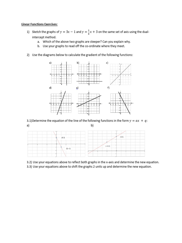 Linear and Parabolic Functions Exercises | PDF