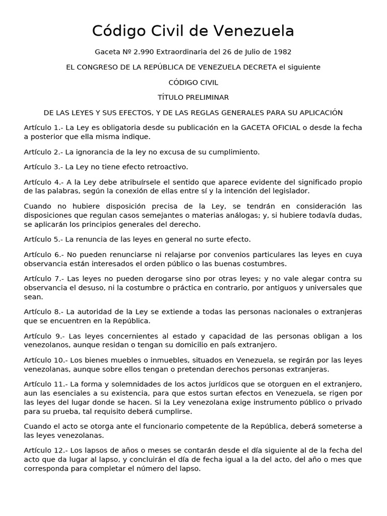 Código Civil de Venezuela | PDF