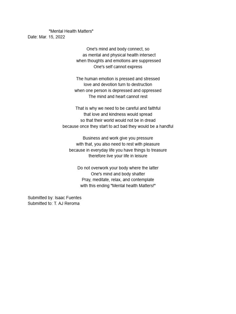 Mental Health Matters - Poem | PDF