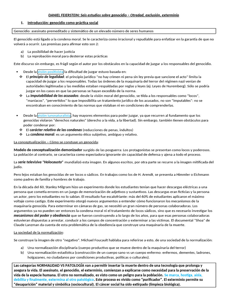 DANIEL FEIERSTEIN Resumen | PDF | Genocidios | El Holocausto