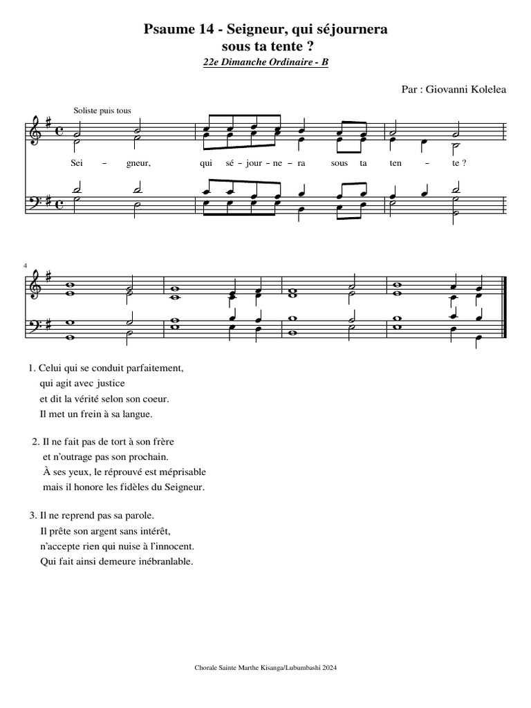Psaume 14 - Seigneur, Qui Séjournera Sous Ta Tente - 2 | PDF