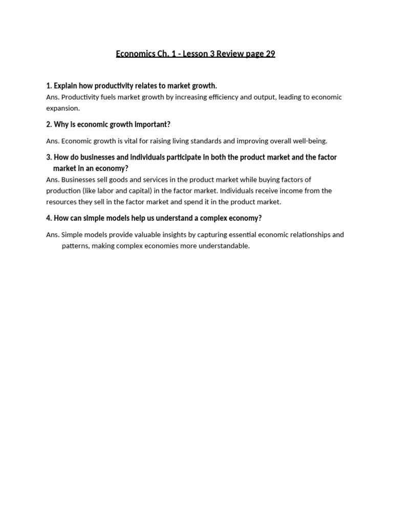 Economics CH 1 Lesson 3 Review On Page 29 | PDF