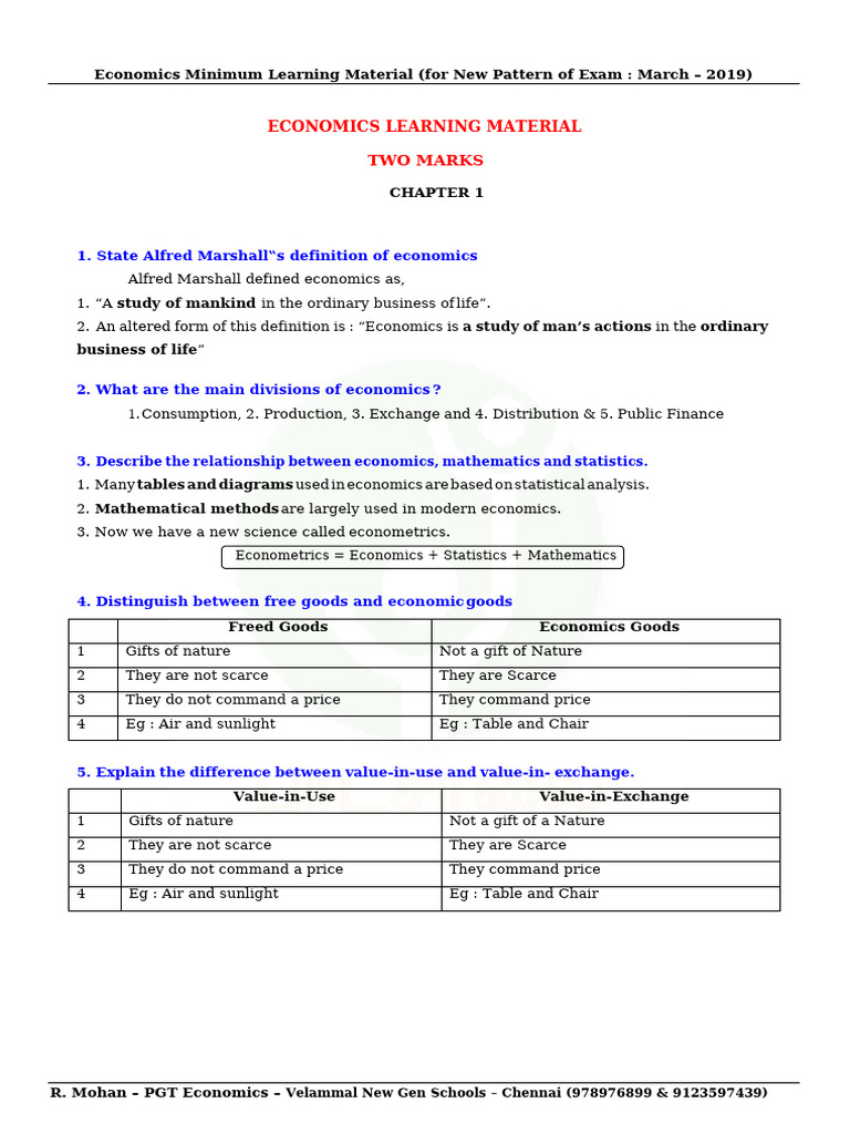 12th Economics Slow Learners Study Material Tamil Medium | PDF