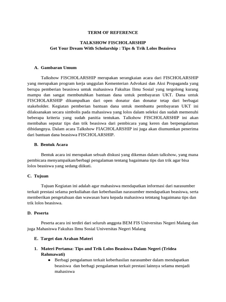 Term of Reference Fischolarship | PDF