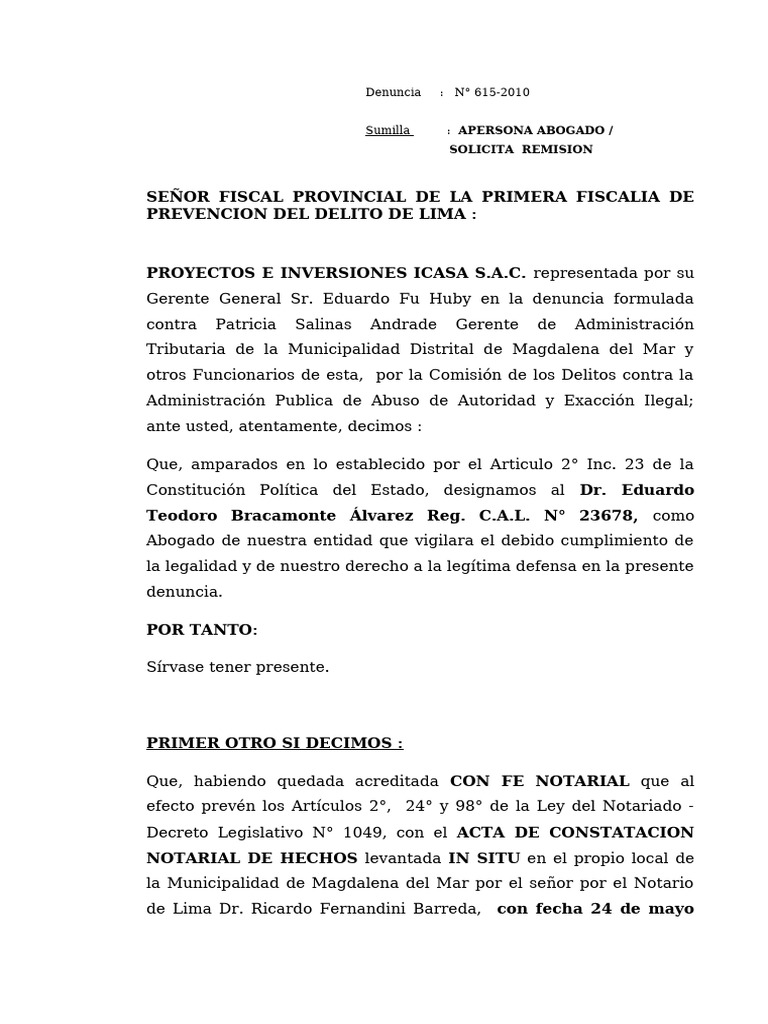 Apersonamiento Icasa Penal | PDF