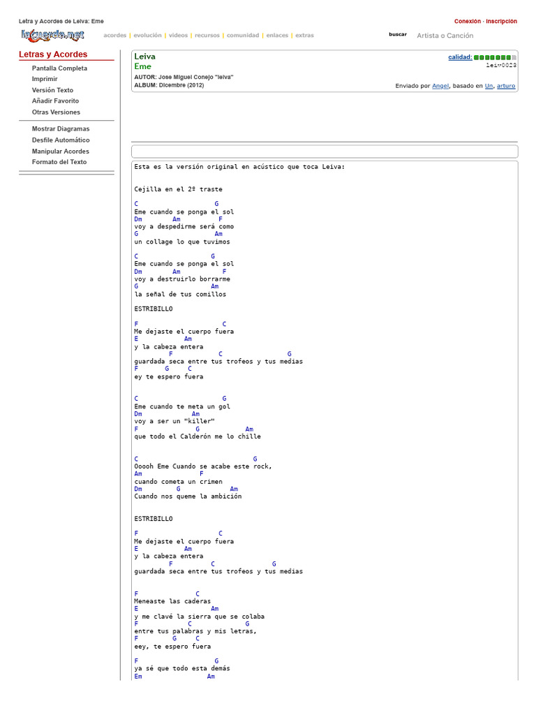 Leiva, Eme Letra y Acordes | PDF