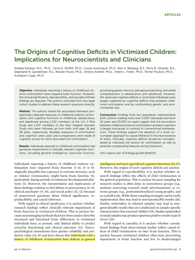 The Origins of Cognitive Deficits in Victimized Children:Implications ...