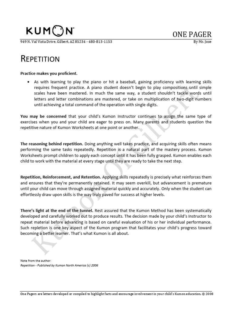 Why Must My Child Do So Much Repetition | PDF