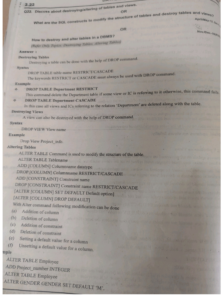 Destroy Table and Views | PDF